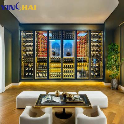 China Stainless Steel LED Wine Cabinet with Glass Doors Freestanding Wine Storage Unit for sale
