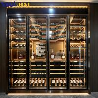 China Black Stainless Steel Wine Cabinet with LED Lighting & Tempered Glass Doors for sale