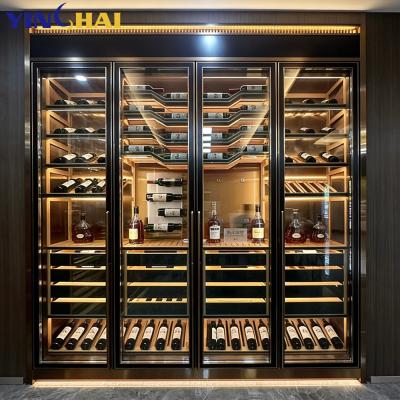 China Black Stainless Steel Wine Cabinet with LED Lighting & Tempered Glass Doors for sale