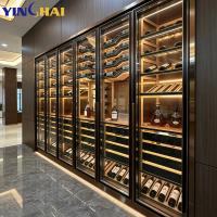 China Black Stainless Steel Wine Cabinet with LED Lighting & Tempered Glass Doors for sale