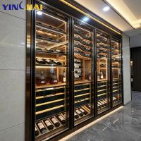 China Black Stainless Steel Wine Cabinet with LED Lighting & Tempered Glass Doors for sale