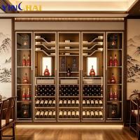China Tall Glass Door Wine Cabinet with LED Light Modern Home Bar Storage Solution for sale