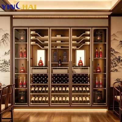 China Tall Glass Door Wine Cabinet with LED Light Modern Home Bar Storage Solution for sale