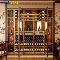 China Tall Glass Door Wine Cabinet with LED Light Modern Home Bar Storage Solution for sale