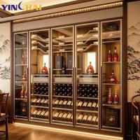 China Tall Glass Door Wine Cabinet with LED Light Modern Home Bar Storage Solution for sale