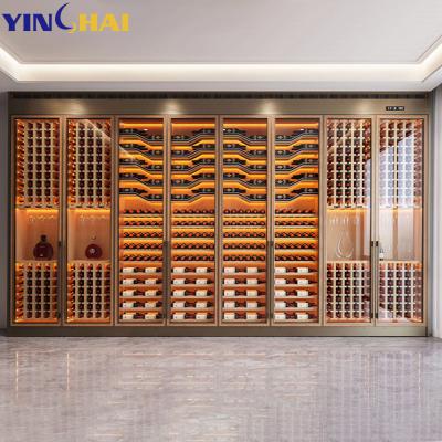 China Sleek Glass Door Wine Cabinet with LED Light Freestanding Home Wine Display for sale