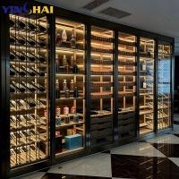 China Black Glass Door Wine Cabinet with LED Lighting Multi-Tier Liquor Storage for sale