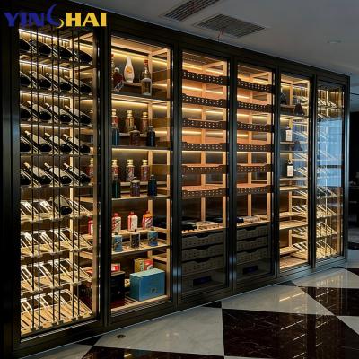 China Black Glass Door Wine Cabinet with LED Lighting Multi-Tier Liquor Storage for sale