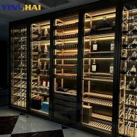 China Black Glass Door Wine Cabinet with LED Lighting Multi-Tier Liquor Storage for sale