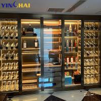 China Black Glass Door Wine Cabinet with LED Lighting Multi-Tier Liquor Storage for sale