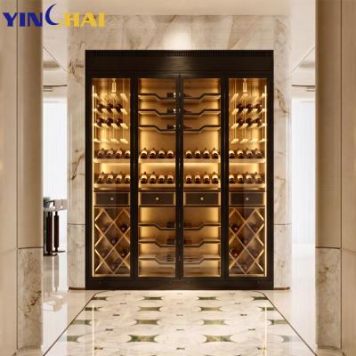 China 34-49 Bottle Freestanding LED Wine Cabinet with Tempered Glass Doors Liquor & Wine Rack for sale