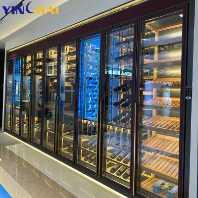 China Large Wine Fridge Multi-Tier Glass Door Wine Cabinet with LED Home Bar Wine Storage for sale