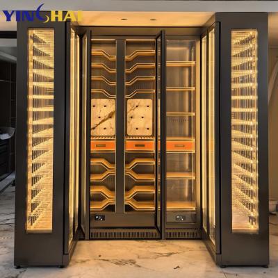 China Freestanding Tall Wine Storage  with Cabinet LED Light & Clear Glass Doors for sale