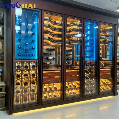 China Dual Temperature Wine Cooler Wood Frame Recessed Storage Rack for sale
