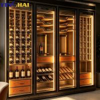 China Dining Room Wine Cabinet Wood Grain Glass Door Wine Cooler for sale