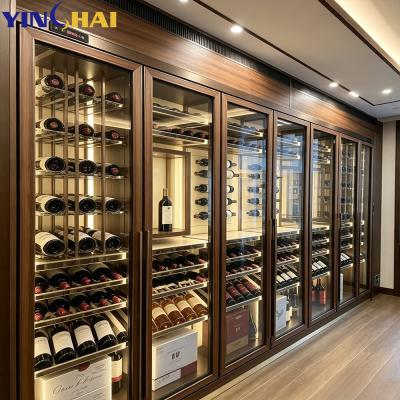 China Luxury Wood Wine Cabinet Glass Door LED Built-in Wine Cooler for sale