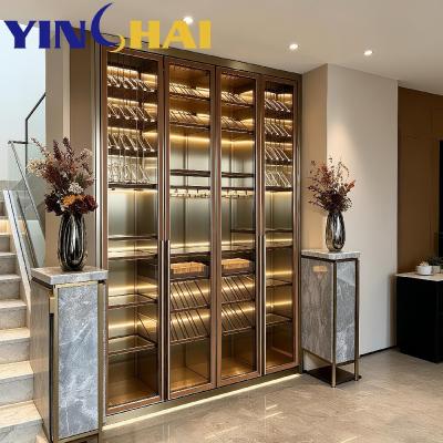 China Custom Gold Stainless Steel Constant Temp LED Wine Display Cabinet for sale