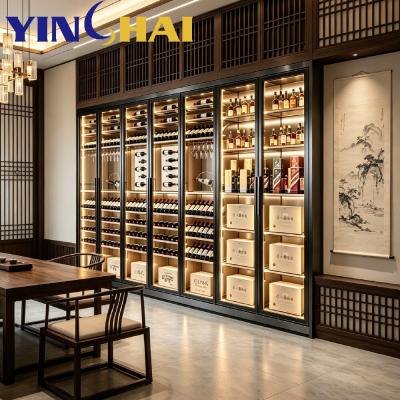 China Custom Constant Temperature Stainless Steel Wine Cabinet with Solid Oak Racks for sale