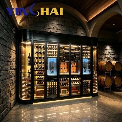 China Custom Constant Temperature Stainless Steel Wine Cabinet LED Wood Wine Storage for sale