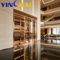 China Custom Rose Gold Stainless Steel Constant Temp Wine Cabinet LED Oak Wine Storage Cabinet for sale
