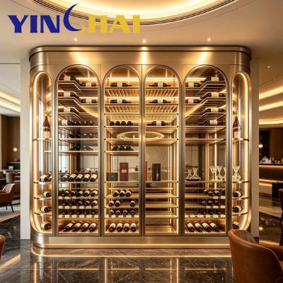 China Curved Champagne Gold Stainless Steel Constant Temperature Wine Cabinet App Control for sale