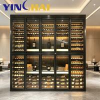 China Freestanding Wine Cooler Brushed Gold Frame Integrated Bar Counter Luxury Wine Display Cabinet for sale