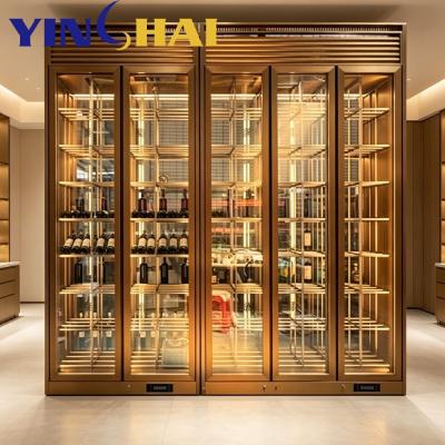 China Gold Stainless Wine Cooler Metal Rack Silent Constant Temp Display Cabinet for sale