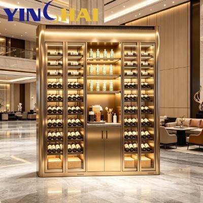 China Cratch-resistant Stainless Wine Cooler Custom Oak Silent Large Storage Rack for sale