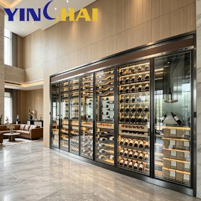China APP Controlled Stainless Steel Wine Cooler Solid Oak Constant Temp Storage Cabinet for sale