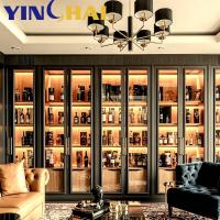 China APP Smart Controlled Dark Stainless Steel Wine Cooler Solid Oak Constant Temp Cabinet for sale
