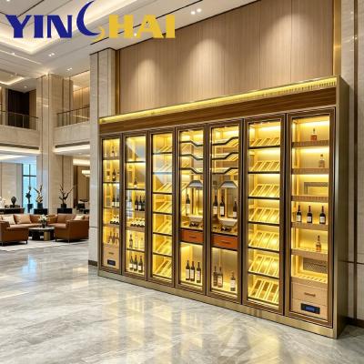 China Custom Storage Capacity Wine Cooler Stainless Oak Silent Stepless Rack for sale
