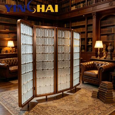 China Custom Stainless Steel Folding Screen Partition Textured Glass Divider for sale