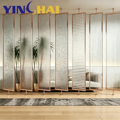 China Custom Stainless Steel Screen Partition Textured Glass Suspended Home Divider for sale