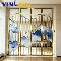China Custom Stainless Steel Screen Partition Ink Mountain Glass Home Divider for sale