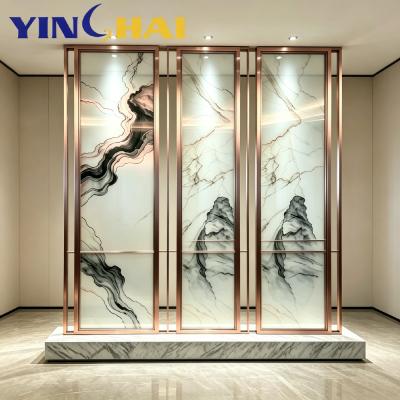 China Custom Stainless Steel Screen Partition Ink Landscape Glass Entrance Divider for sale