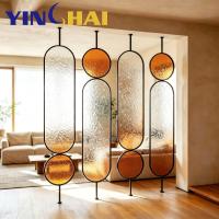 China Custom Stainless Steel Screen Partition Oval Textured Glass Home Divider for sale