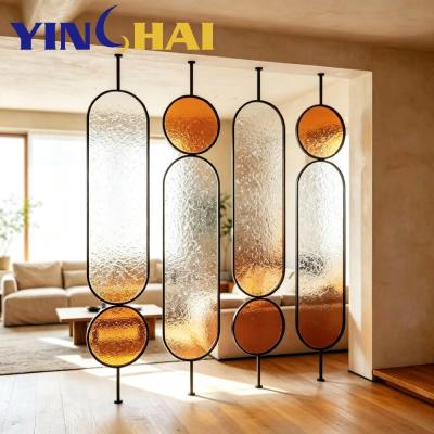 China Custom Stainless Steel Screen Partition Oval Textured Glass Home Divider for sale