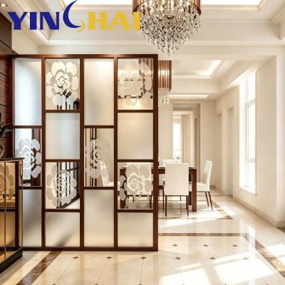China Custom Stainless Steel Screen Partition Floral Frosted Glass Home Divider for sale