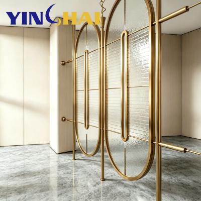 China Custom Stainless Steel Oval Textured Glass Screen Partition Home Divider for sale