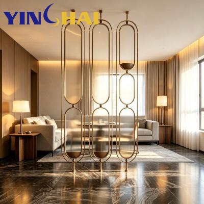 China Custom Stainless Steel Screen Partition Oval Fluted Glass Light Luxury Divider for sale
