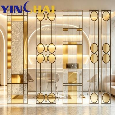 China Custom Stainless Steel Screen Partition Round Fluted Glass Light Luxury Divider for sale