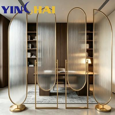 China Custom Stainless Steel Oval Fluted Glass Screen Partition Freestanding Divider for sale