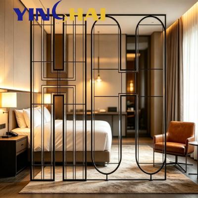 China Custom Stainless Steel Screen Partition Oval Grid Textured Glass Modern Divider for sale
