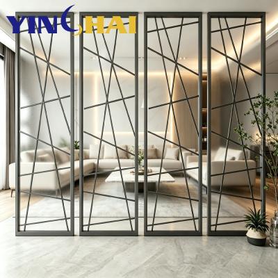 China Matte Black Custom Stainless Steel Circular Oval Textured Glass Partition for sale