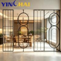 China Laser Cut Matte Black Stainless Steel Custom Geometric Textured Glass Partition for sale