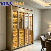 China Custom Gold Stainless Steel Wine Cabinet Constant Temp APP Control Oak Racks for sale