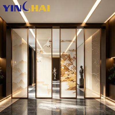 China Custom Stainless Steel Frame Art Glass Partition Screen For Interior Decoration for sale