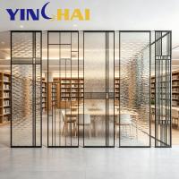 China Custom Stainless Steel Frame Water Ripple Glass Partition Screen For Interior for sale