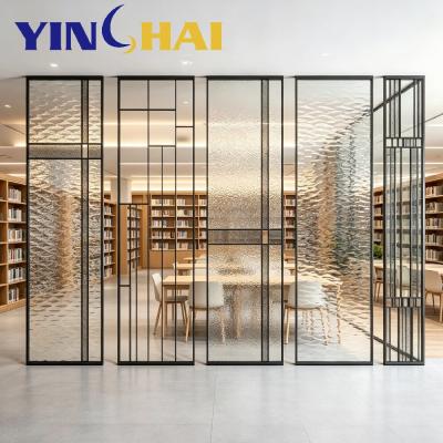 China Custom Stainless Steel Frame Water Ripple Glass Partition Screen For Interior for sale