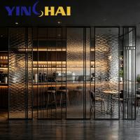 China Custom Stainless Steel Frame Water Ripple Glass Partition Screen For Interior for sale